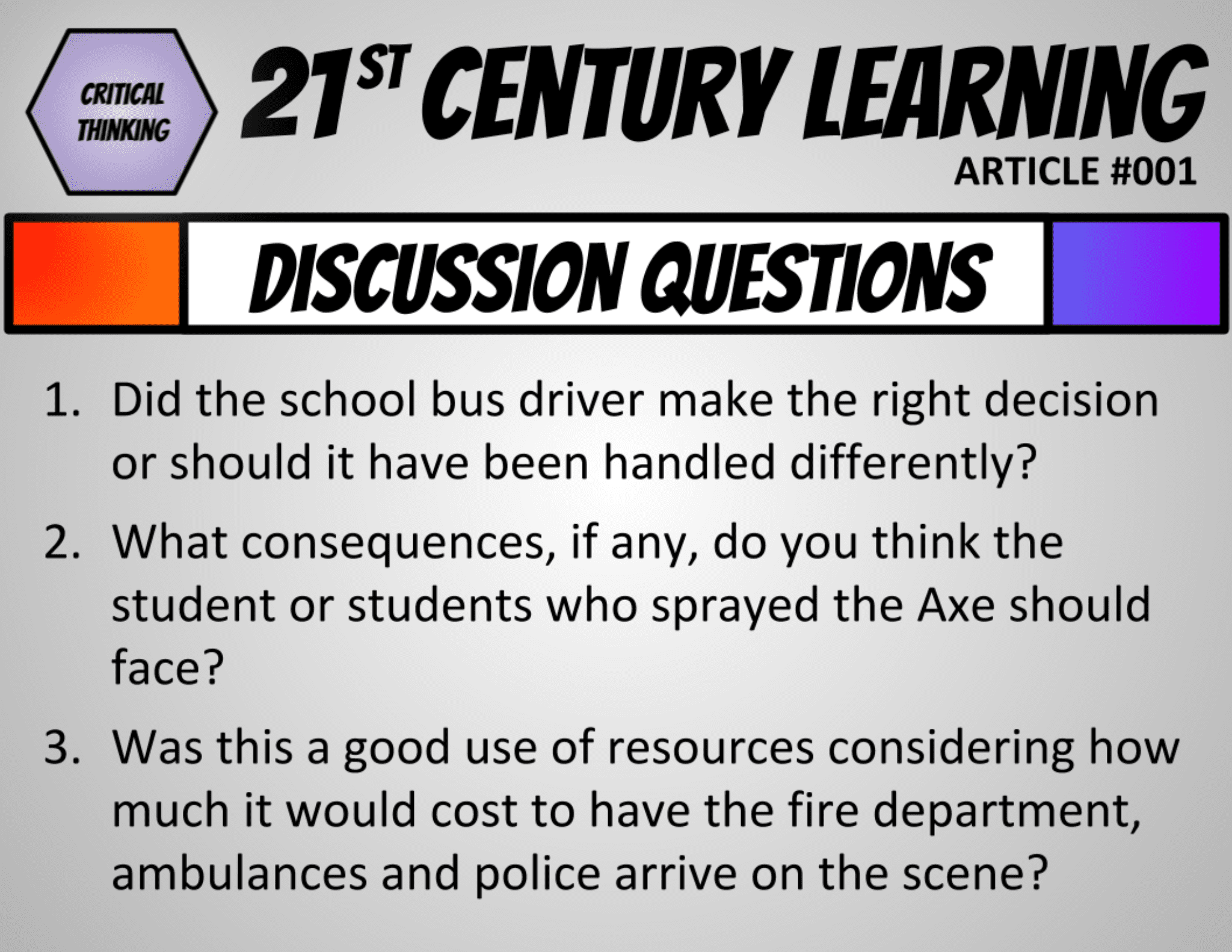 Axe Body Spray has a Florida school bus stopped: Critical Thinking Lesson