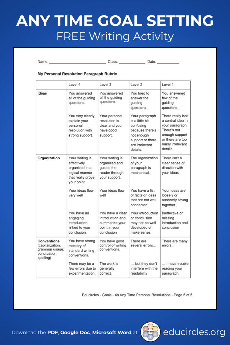 FREE New Year's Resolution 2024 Worksheet for Middle School